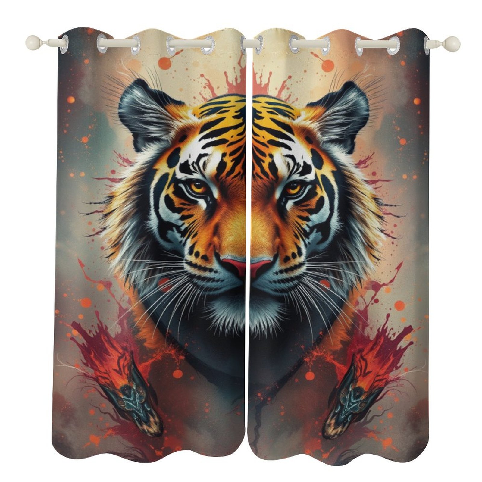 Fierce Tiger Abstract Vibrant Artwork Intense Gaze Curtain for Living ...