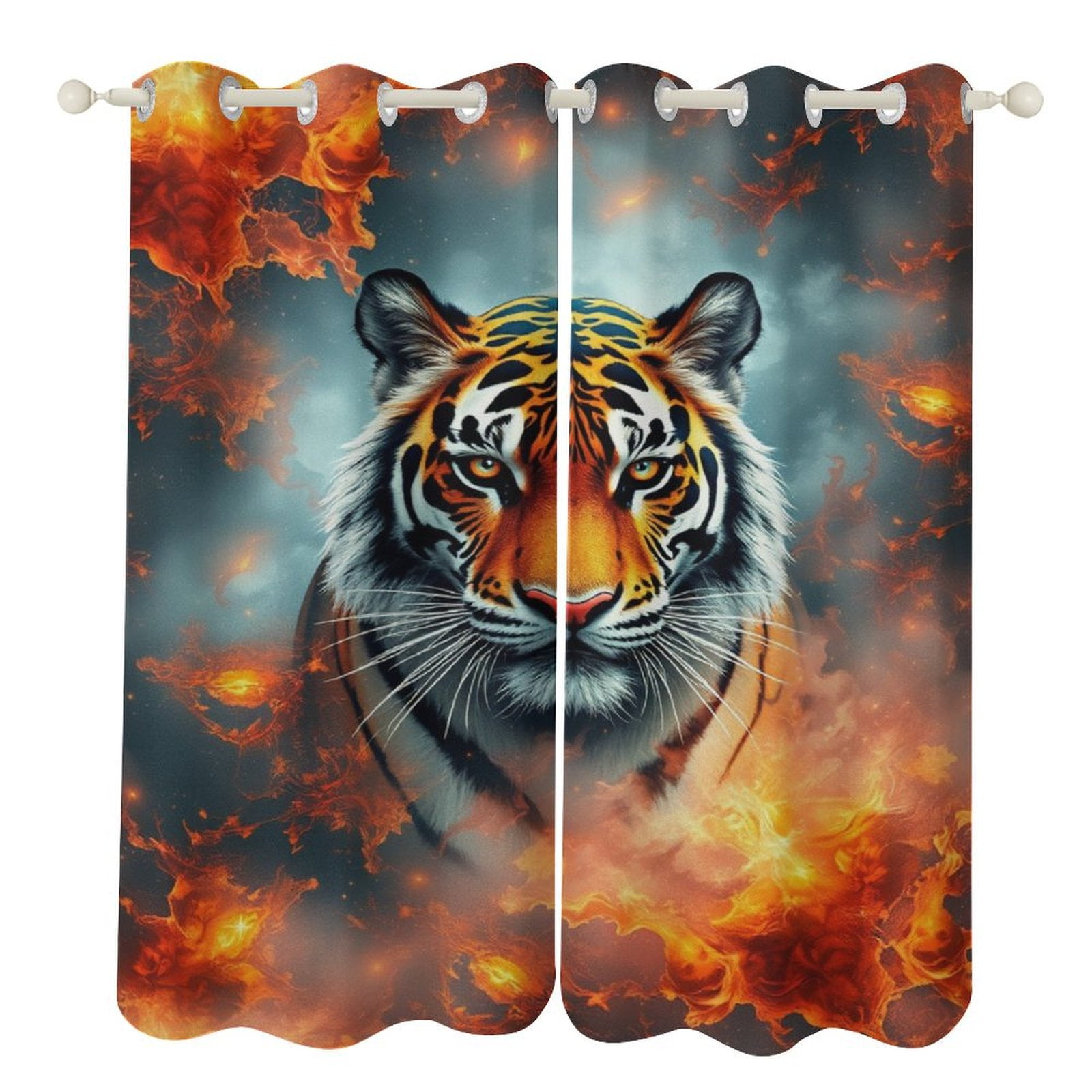 Fierce Tiger Fiery Cosmic Background 2 Pieces Window Drape Curtain for ...