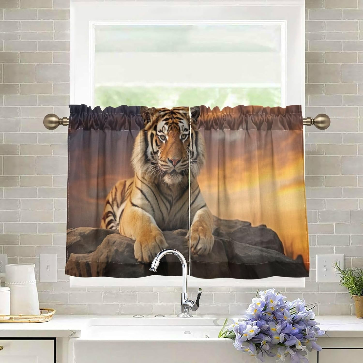 Fierce Tiger Half Window Tier Curtains 24 Inch Blackout Thermal ...