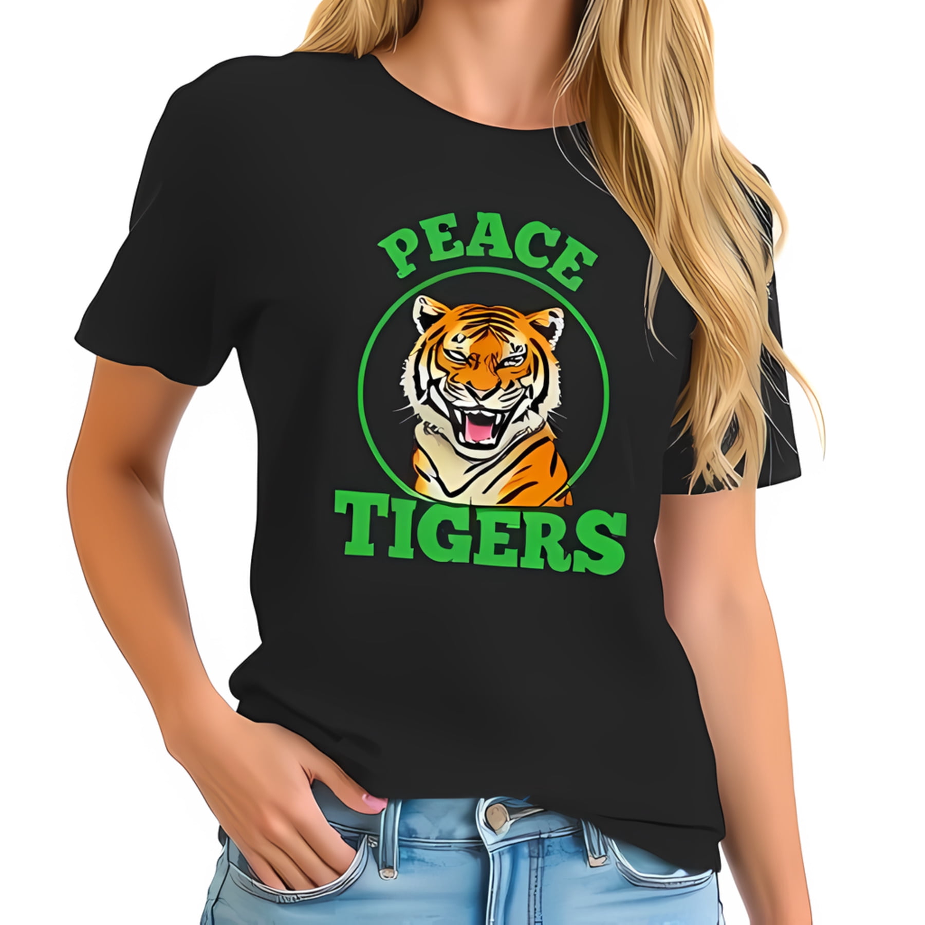 Fierce Tiger Head Graphic Cotton Short Sleeve T-Shirt with 'PEACE' and ...