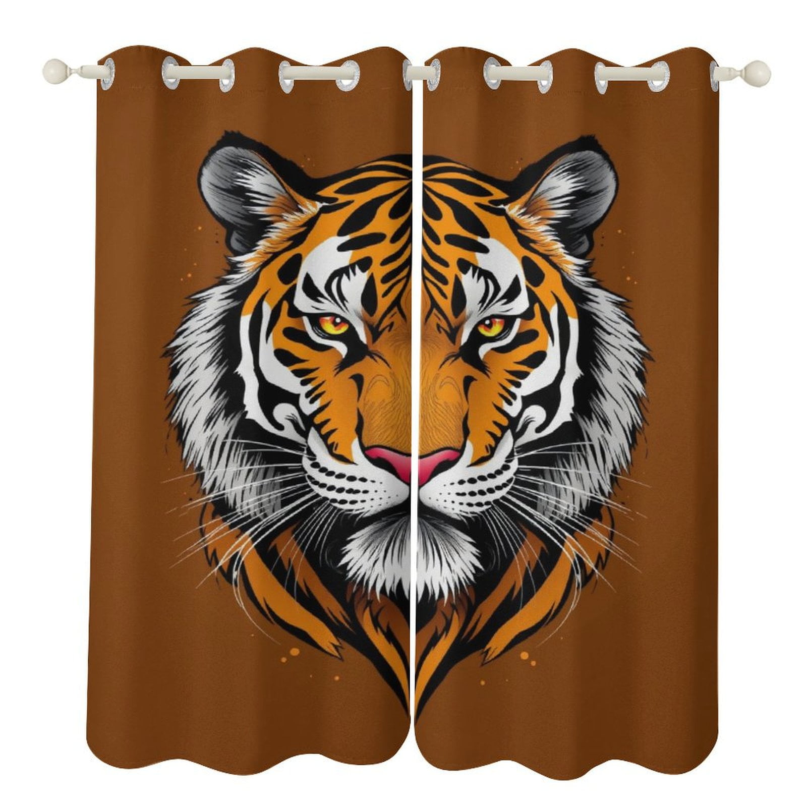 Fierce Tiger Head Portrait Art Blackout Curtains 2 Panel Rod Pocket ...