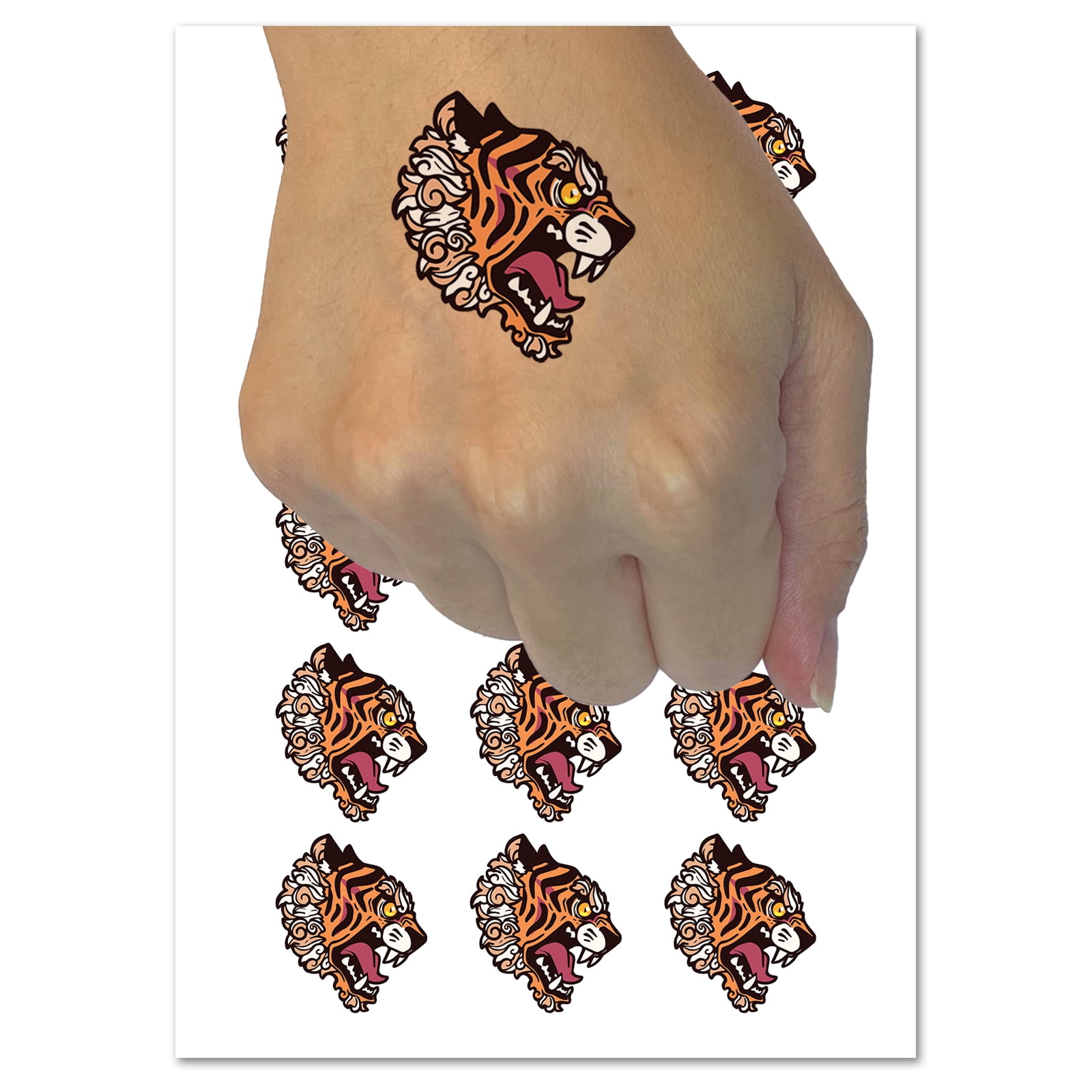 Fierce Tiger Head Profile Water Resistant Temporary Tattoo Set Fake ...