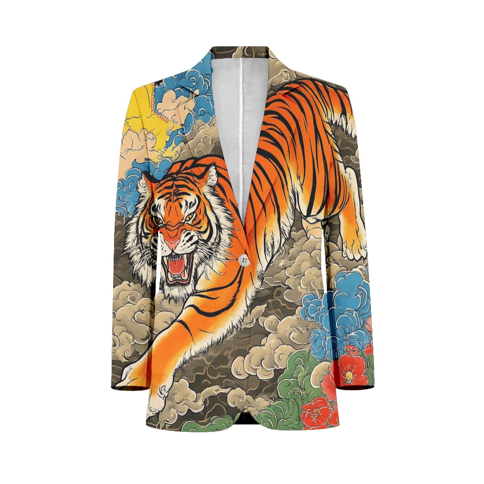 Fierce Tiger Majestic Clouds Flowers Art Mens Suits Shawl Collar Slim ...