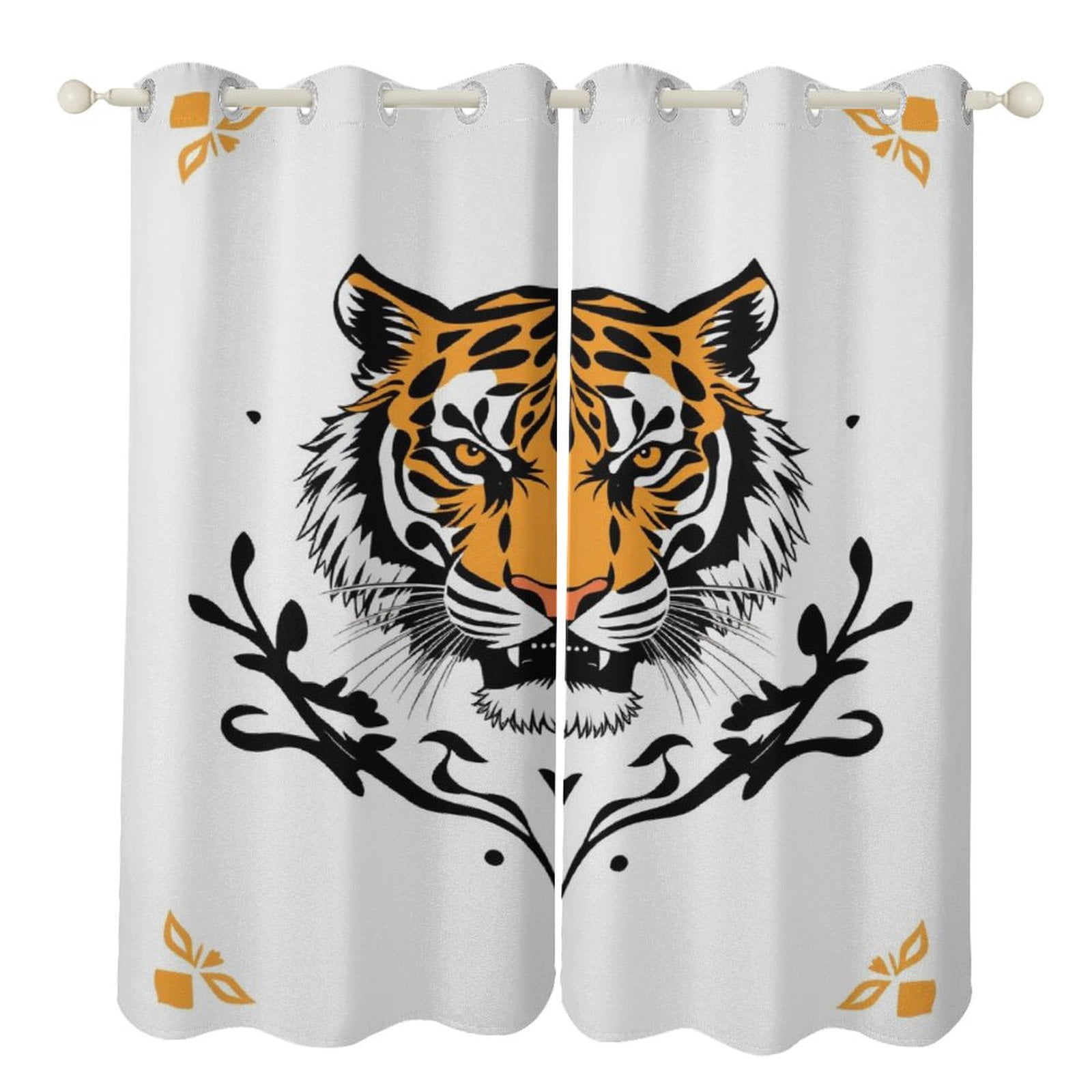 Fierce Tiger Ornate Design Art 2 Pieces Window Drape Curtain for Living ...