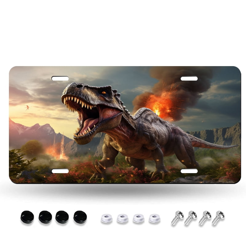 Fierce Tyrannosaurus Rex Roaring with Mouth Open Front License Plate ...