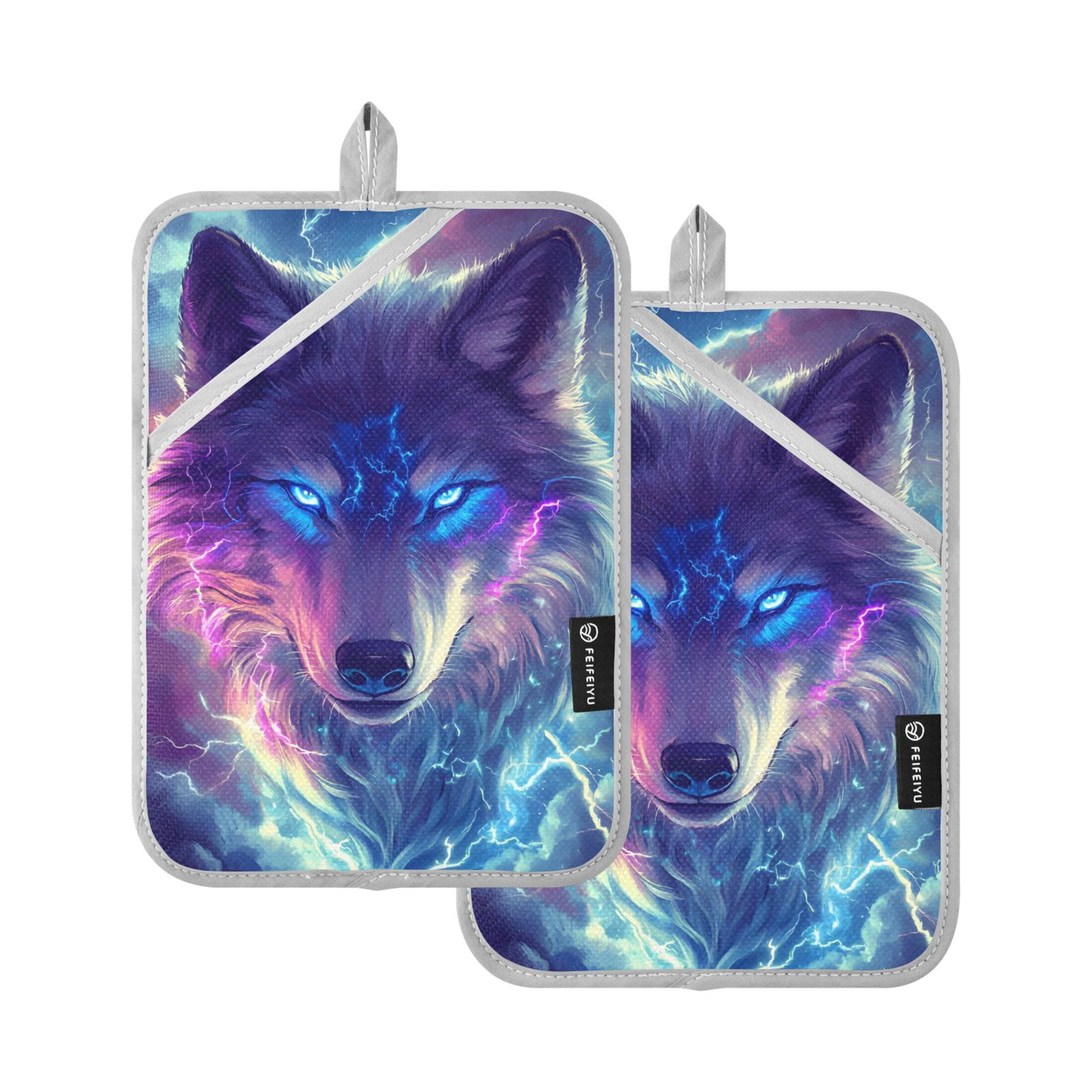 Fierce Wolf Head Clouds Lightning Pot Holder Heat Resistant Mat Oven ...
