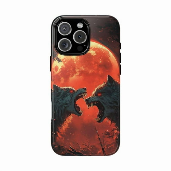 Fierce Wolves iPhone Case Red Moon Celestial Animal Art with iPhone 17 ...