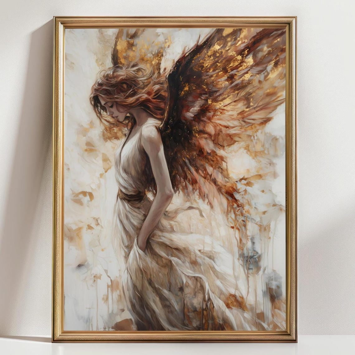 Fiery Angel Wall Art Print, Fantasy Woman With Wings Artwork, Mystical ...
