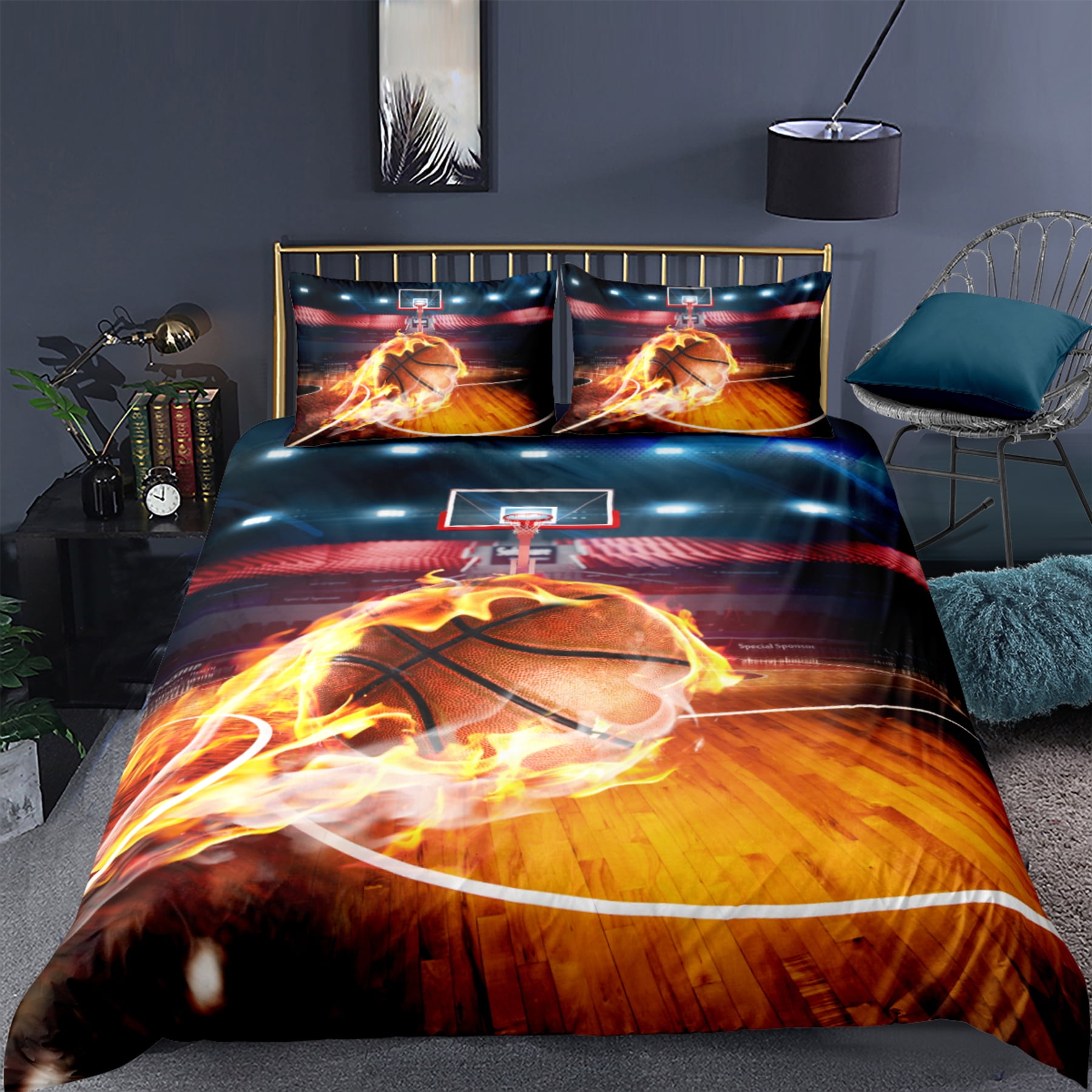 Fiery Basketball Bedding Set Court Design with Pillowcases for Sports ...