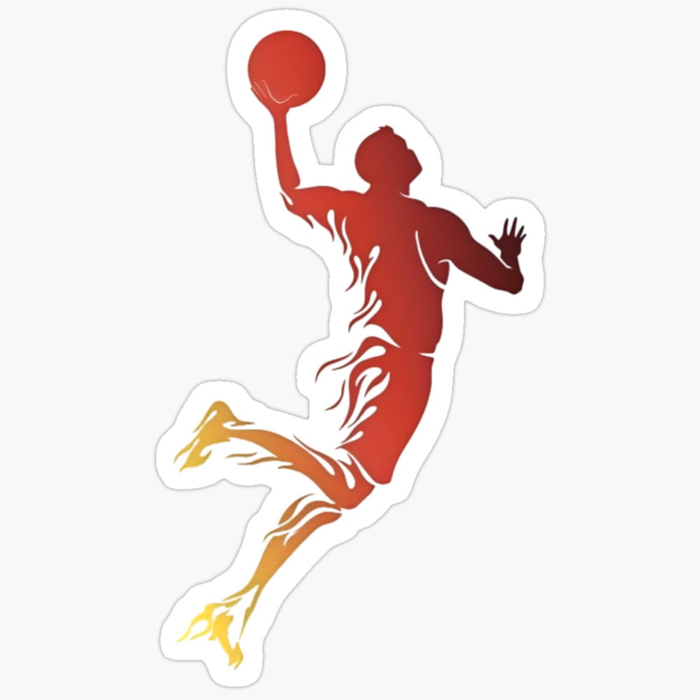 Fiery Basketball Player Slam Dunk Silhouette Sticker Baseball Sticker ...