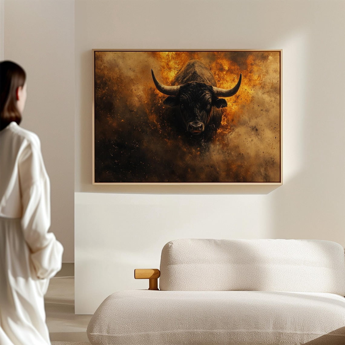 Fiery Bull - Majestic Animal Decor With Flames And Smoke - Bold ...