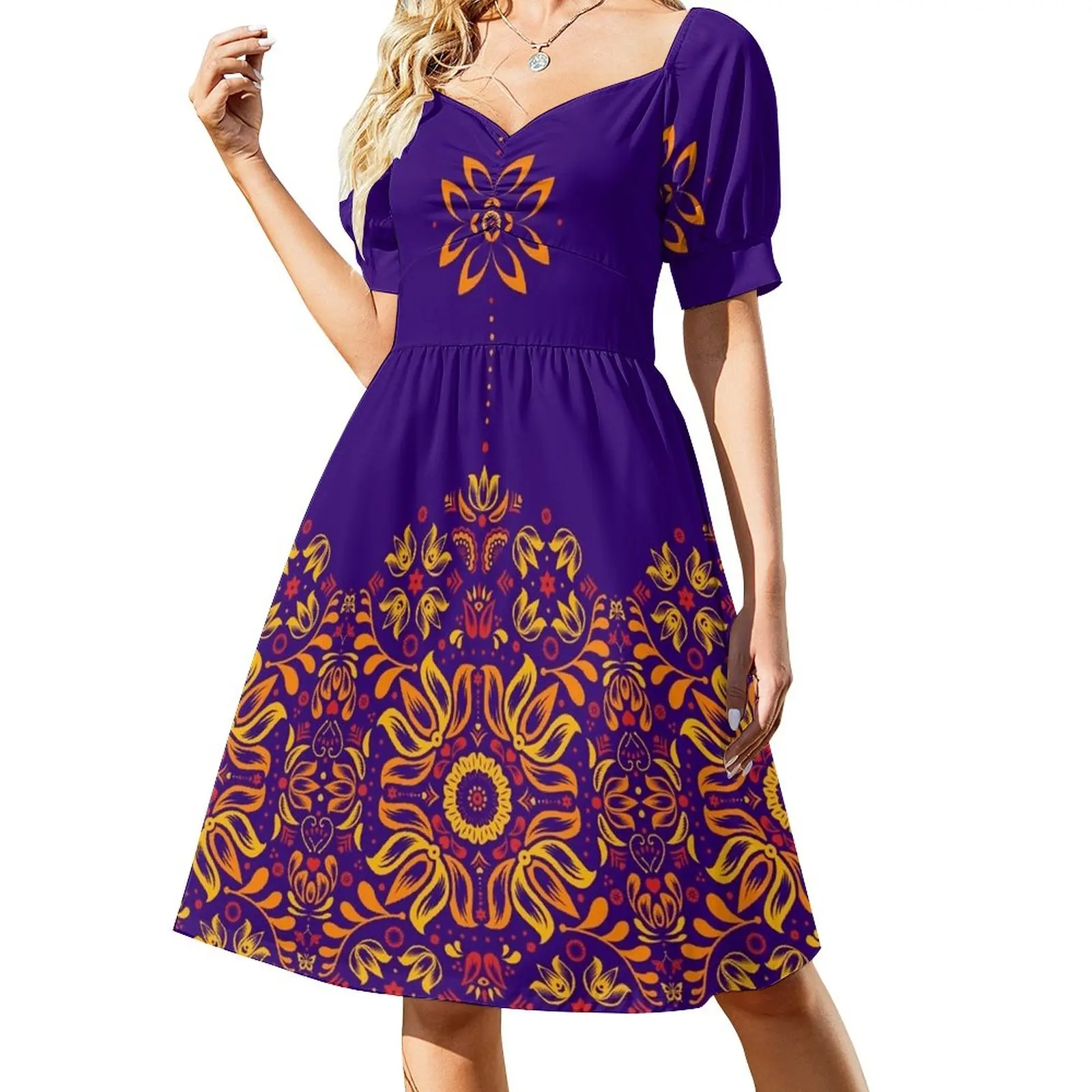 Fiery Floral Folk Pattern Sleeveless Dress elegant dress Aesthetic ...