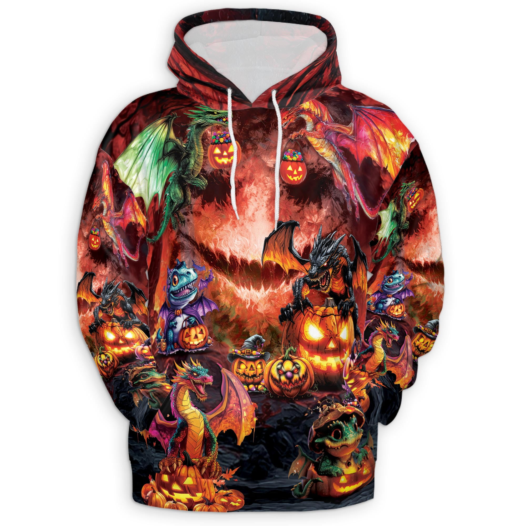 Fiery Halloween Dragon Hoodie with Pumpkins, Jack-O-Lanterns, and ...