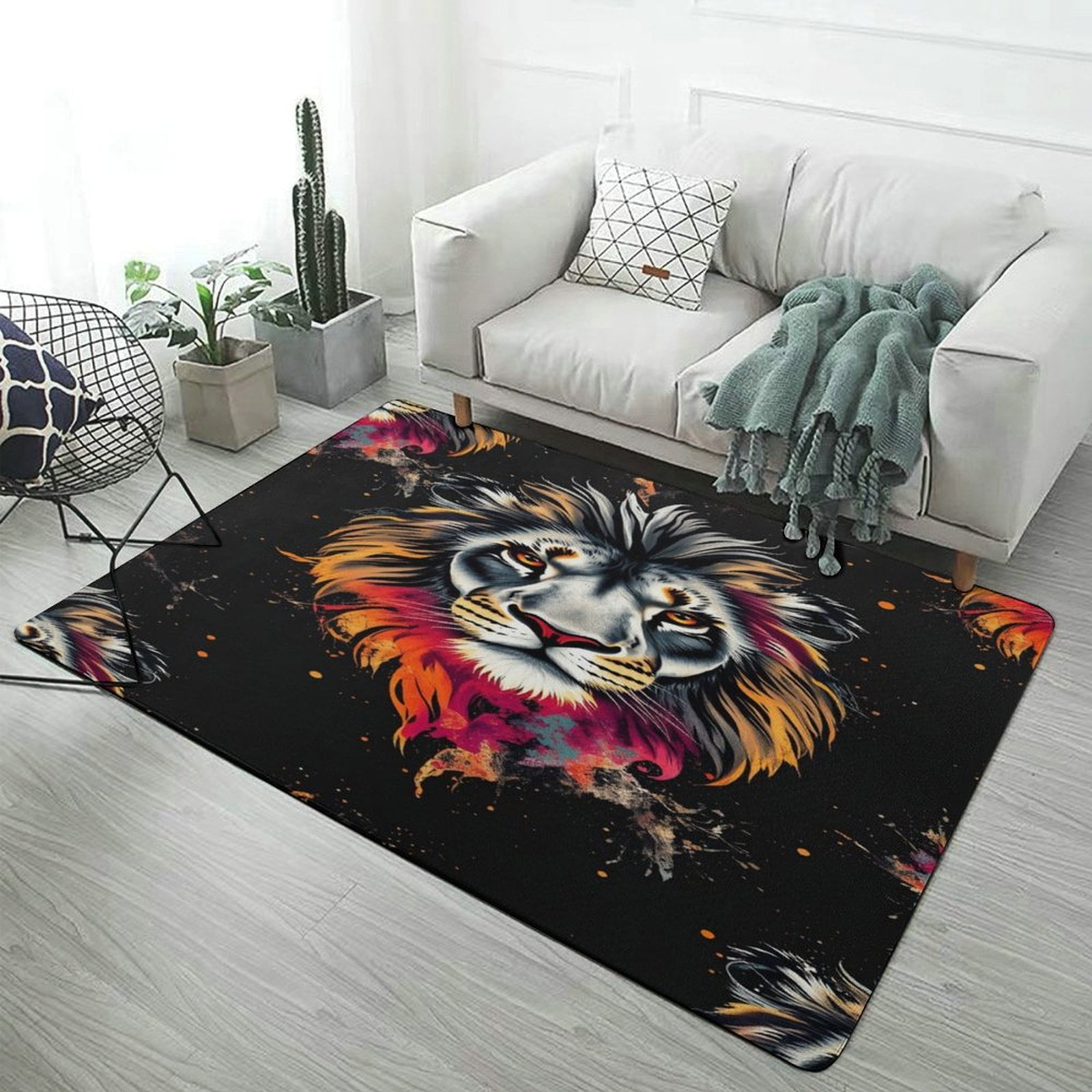 Fiery Lion Art Print Carpet Rug for Home Living Room Bedroom Sofa ...