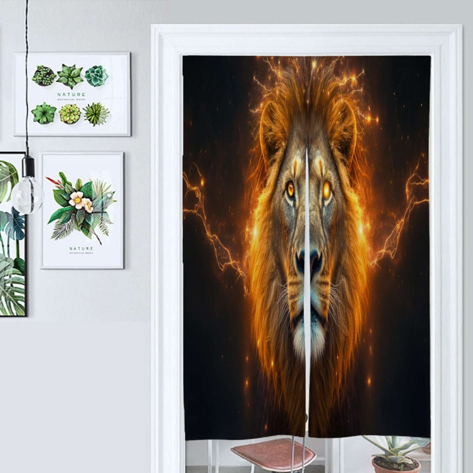 Fiery Lion Portrait Door Curtain Nordic Living Room DoorCurtain Porch ...
