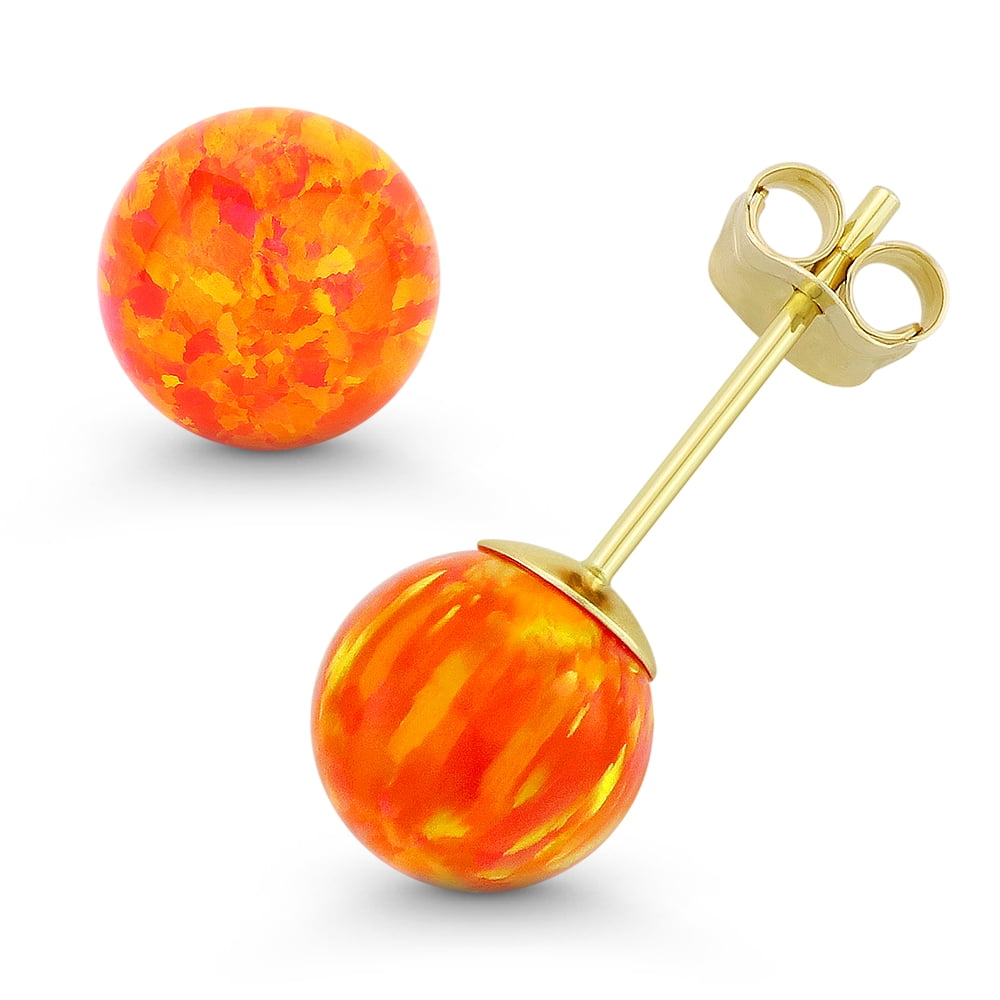 Fiery Orange & Red Lab Opal Ball Butterfly-Pushback Stud Earrings in ...