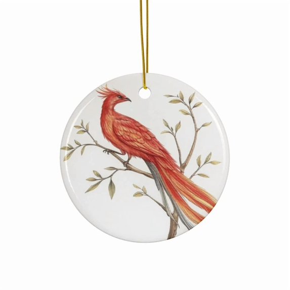 Fiery Red Bird Ceramic Ornament Phoenix-Inspired Art Print Mythical ...