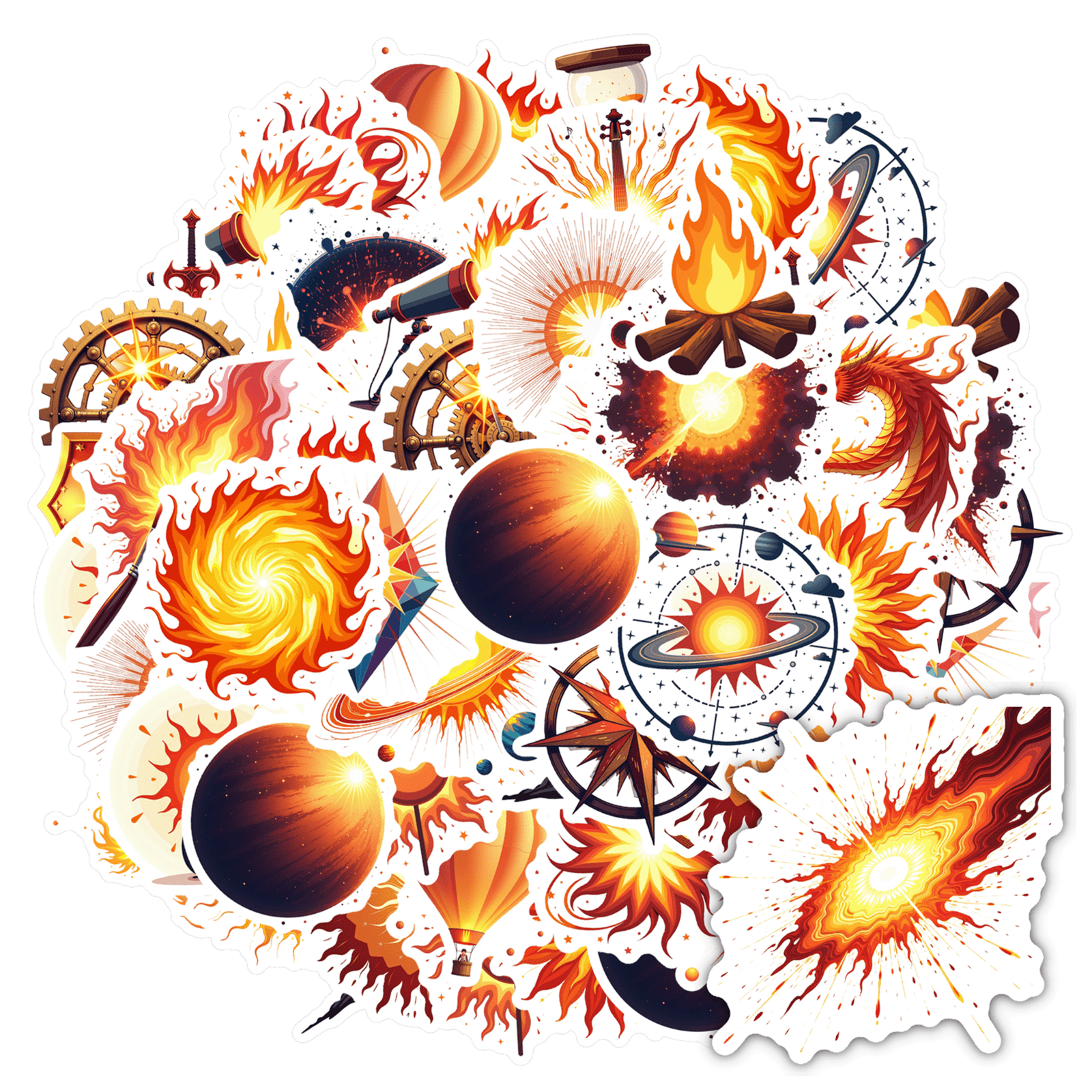 Fiery Stickers Sun Galaxy Stickers Energy Stickers Light Fire Stickers ...