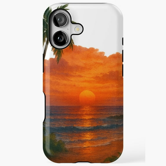 Fiery Sunset Tropical Beach Illustration Artwork Phone Case iPhone 17 ...