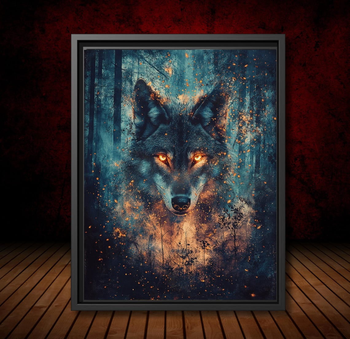 Fiery Wolf Fantasy Wall Art Poster Dark Forest Animal Poster, Gothic ...