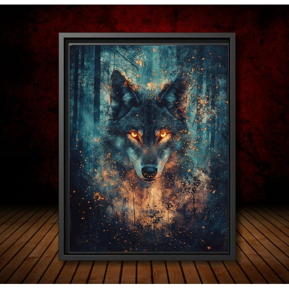 Fiery Wolf Fantasy Wall Art Poster Dark Forest Animal Poster, Gothic ...