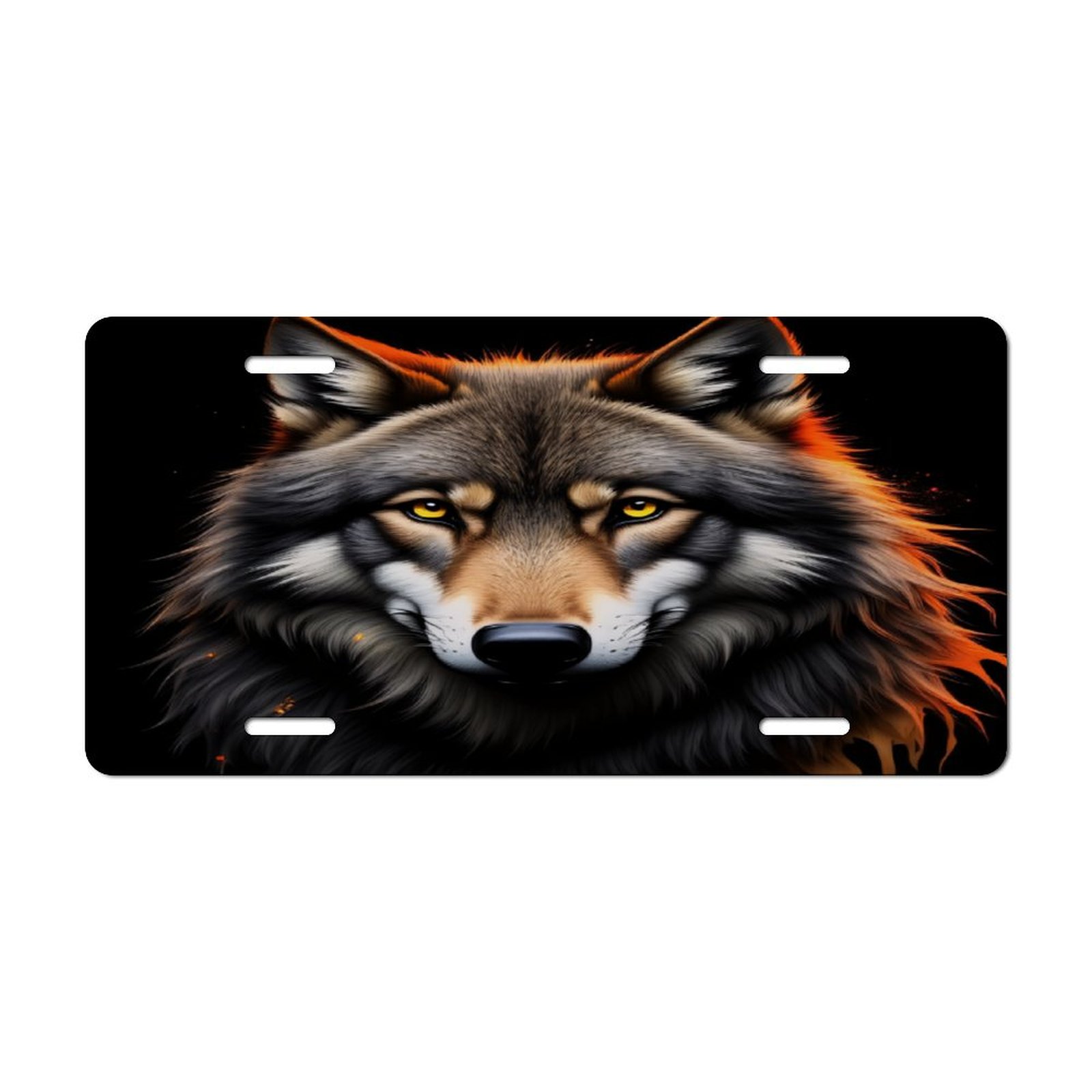 Fiery Wolf Portrait License Plate Lightweight Aluminum Automotive ...