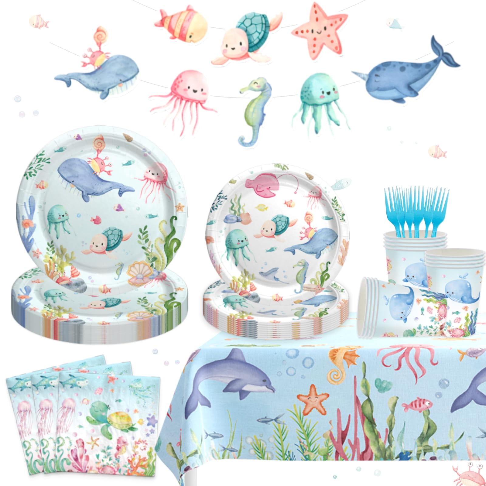 Fiesec Under The AJH3 Sea Party Supplies Tableware Set, Animals Themed ...