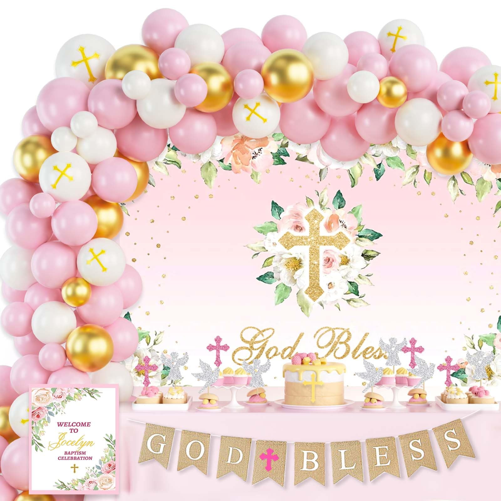 Fiesec Baptism Decorations for Girls, First Communion Christening Party ...