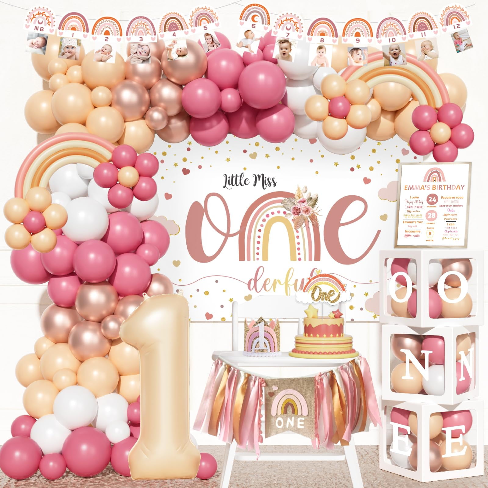 Fiesec Boho Rainbow 1st Birthday Decorations, Little Miss Onederful ...