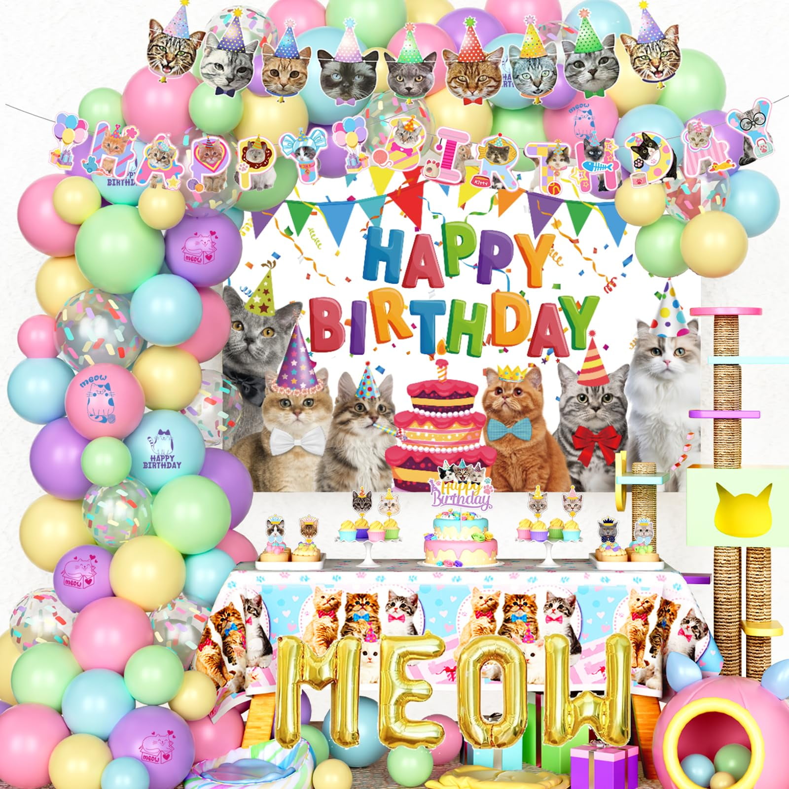 Fiesec Cat Birthday Decorations, MMF7 Cat Birthday Party Supplies ...