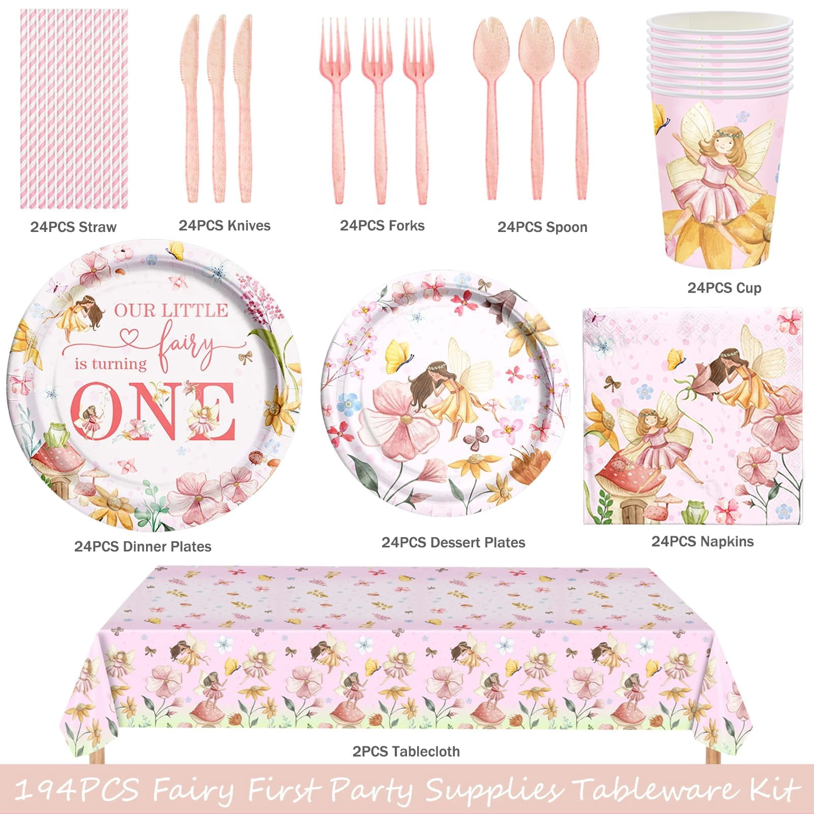 Fiesec Fairy First AJH3 Birthday Supplies Tableware Set, Floral Themed ...
