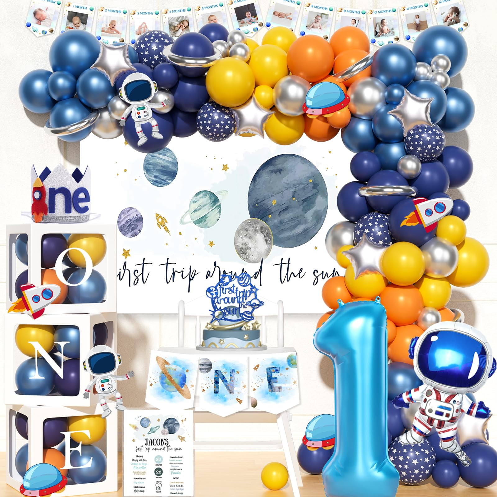 Fiesec First Trip Around the Sun Birthday Decorations, Outer Space 1st ...