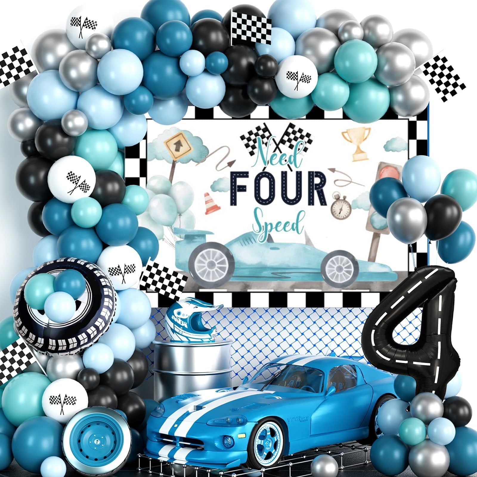 Fiesec Need Four Speed MMF7 Birthday Decorations with Balloon Arch, 4th ...