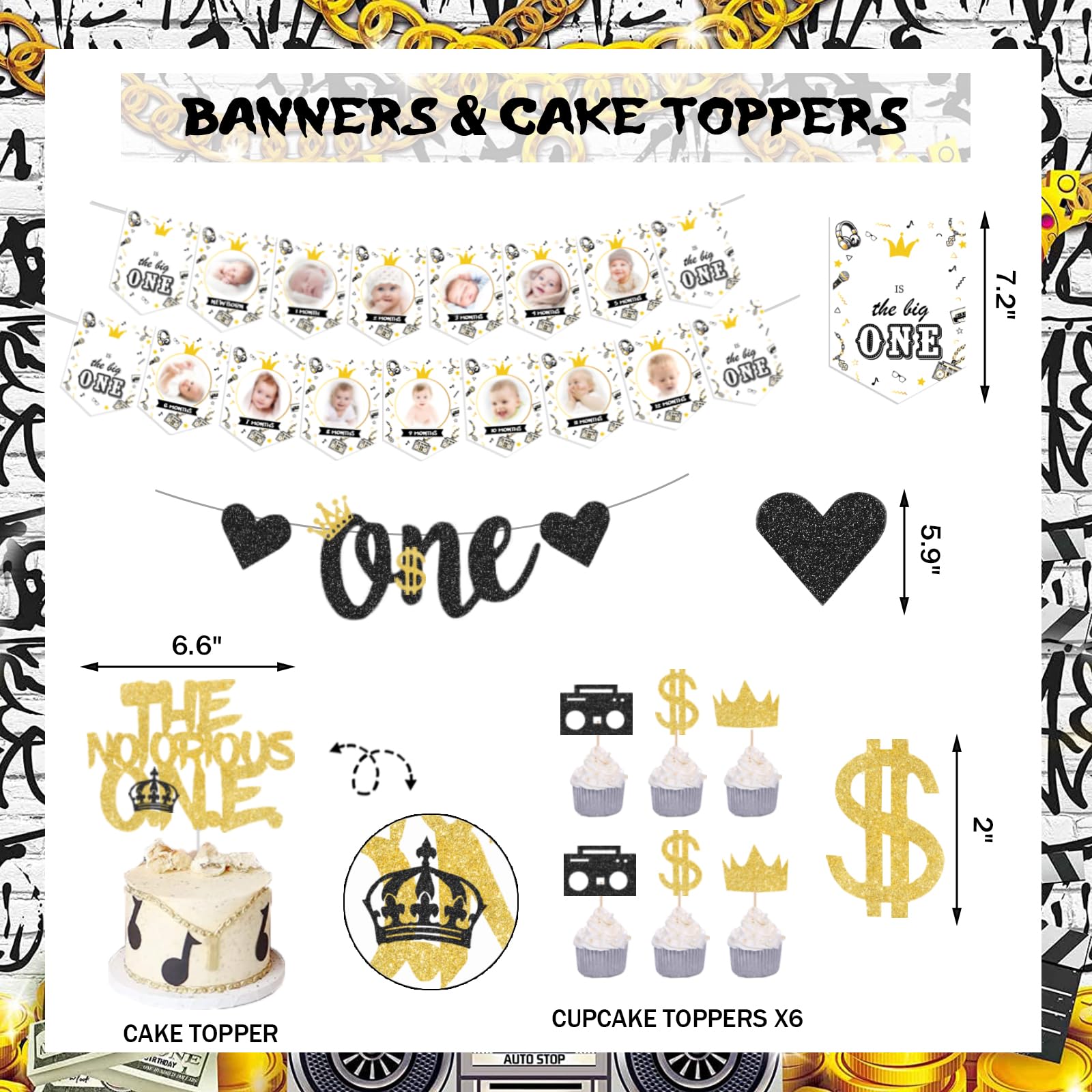 Fiesec Notorious One AJH3 Birthday Decorations, the Big One and Gold ...