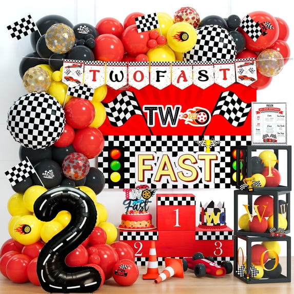 Fiesec Two Fast Birthday Decorations - 131 PCs Race Car Themed Birthday ...