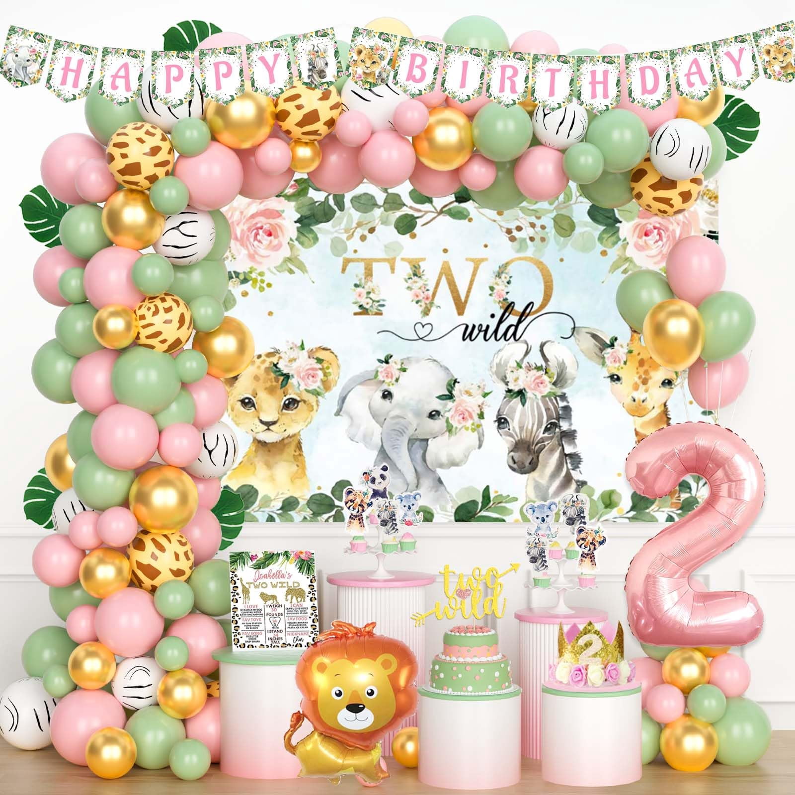 Fiesec Two Wild Birthday Decorations Girl, Jungle Safari Animal Theme ...