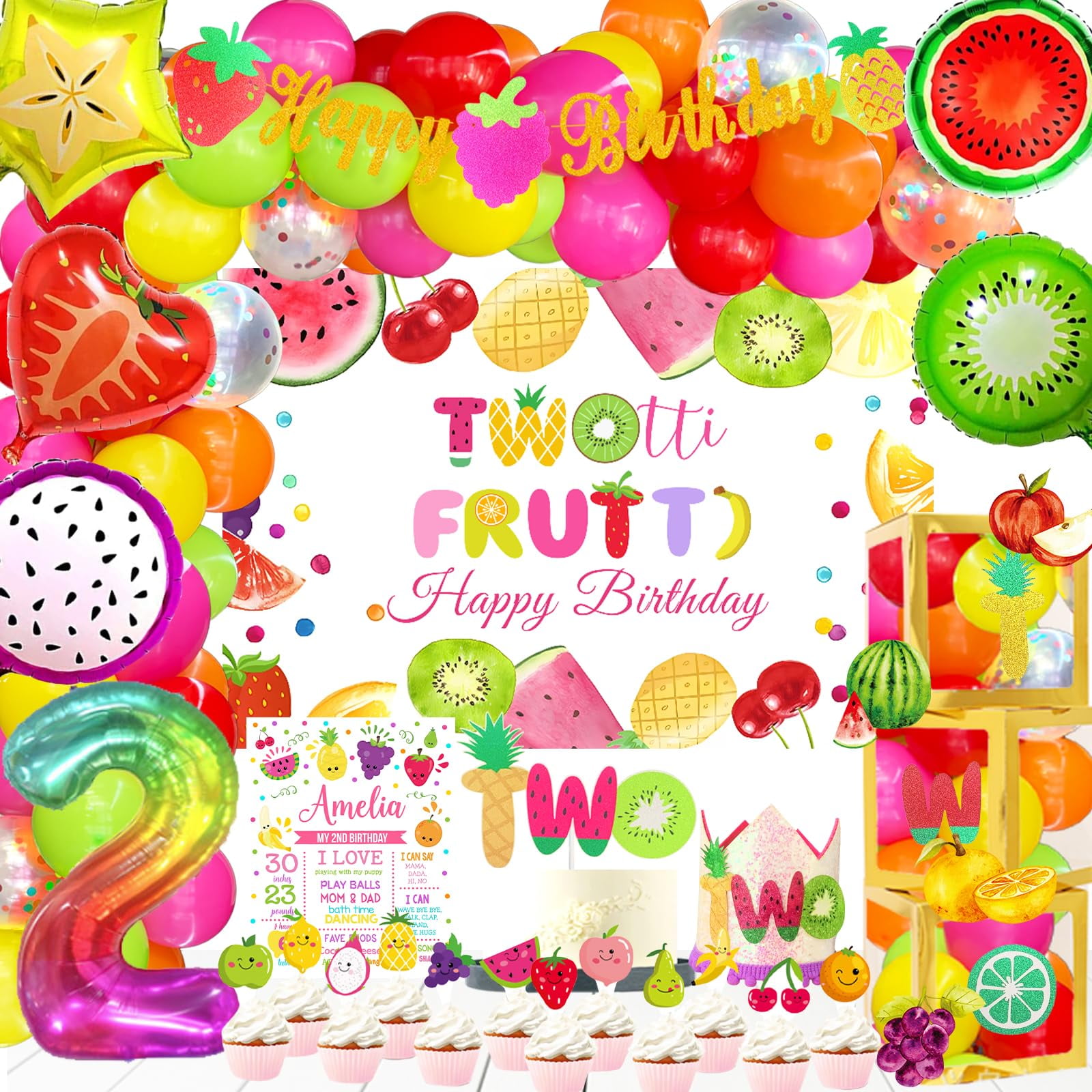 Fiesec Twotti Fruity Birthday Decorations, Fruit Themed 2nd Tutti ...