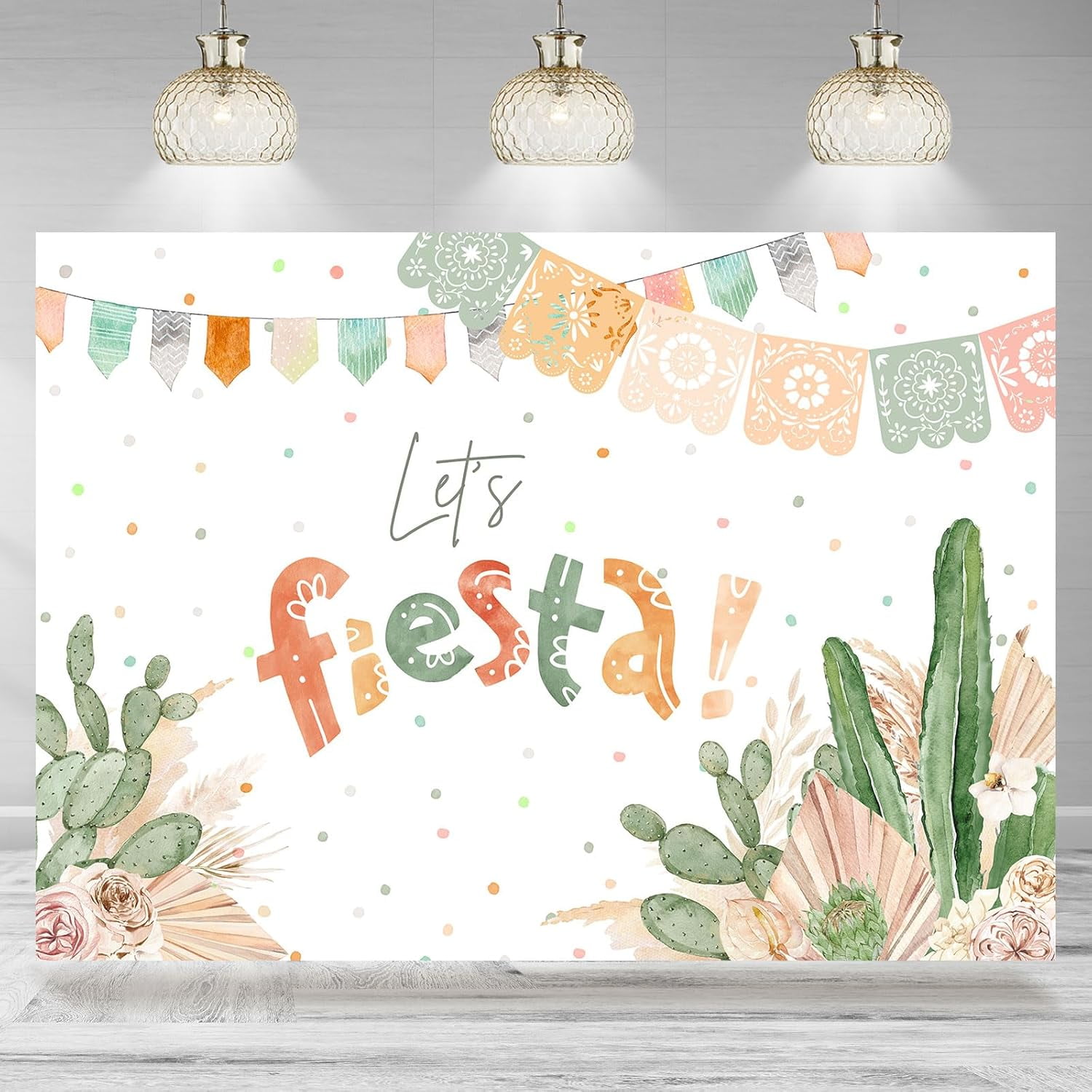 Let's Fiesta Backdrop Boho Blush Pink Floral Cactus Celebration ...