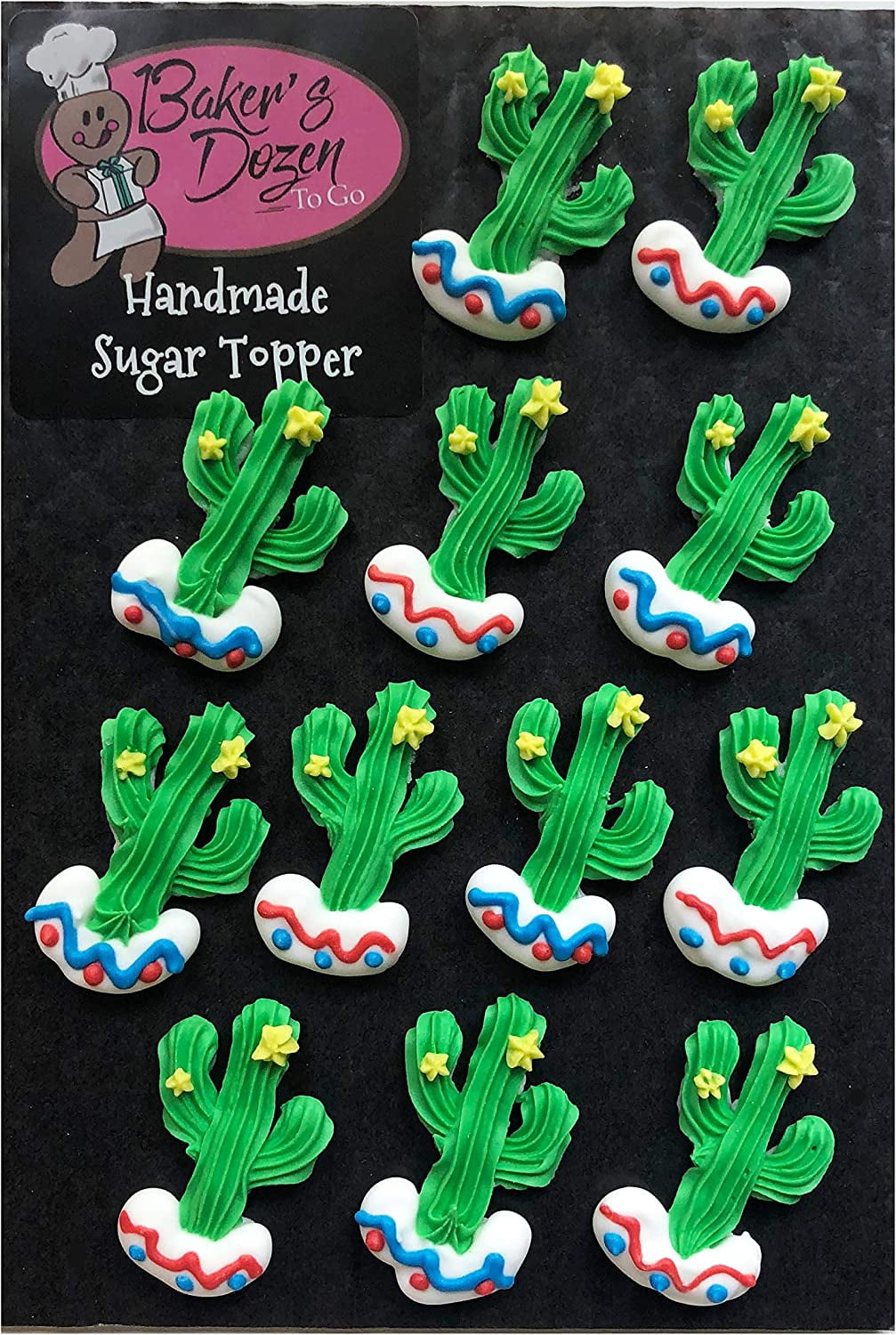Fiesta Cactus- 12 pcs Edible Icing Cupcake Decoration Topper Kit by ...