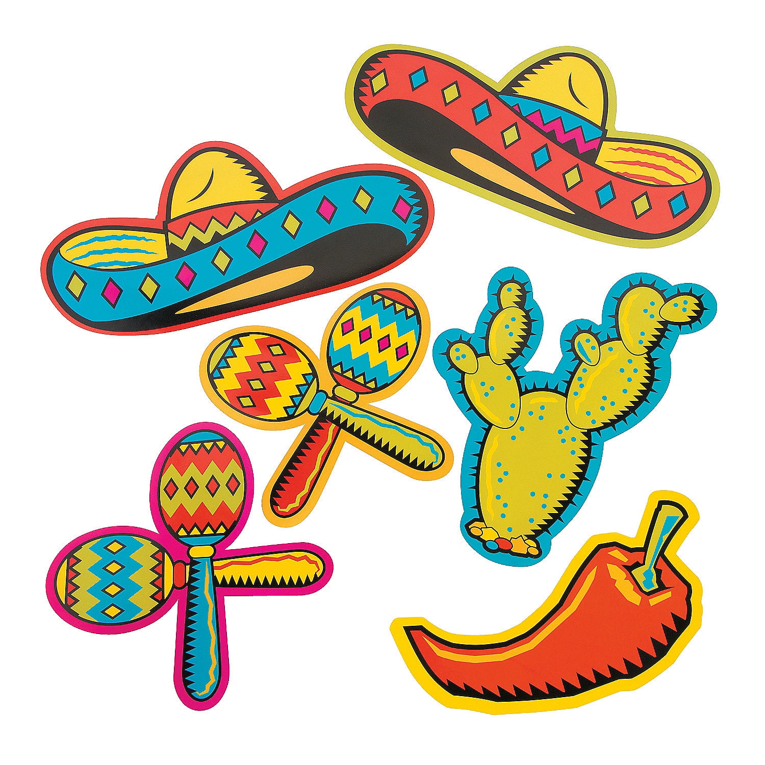 Fiesta Cardboard Cutouts (6Pc) - Party Decor - 6 Pieces - Walmart.com