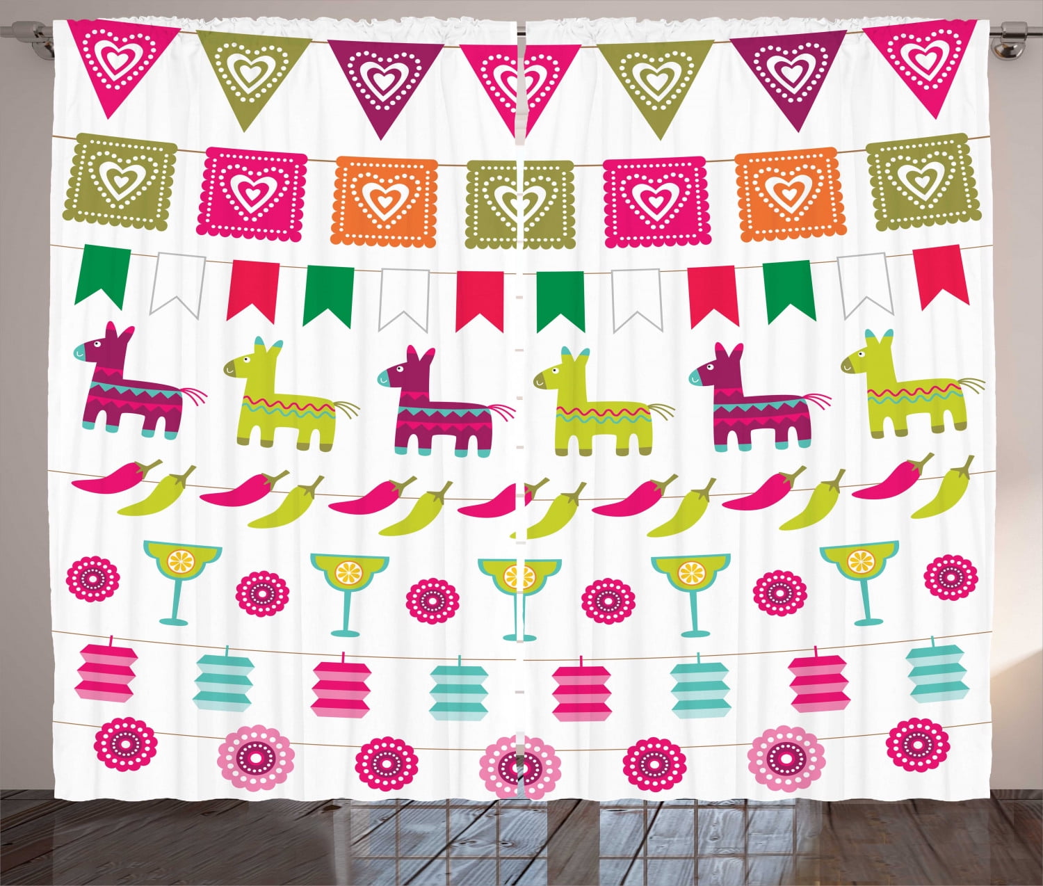 Ambesonne Fiesta Curtains 2 Panel Set, Latin Motifs Pepper, 108" x 90 ...