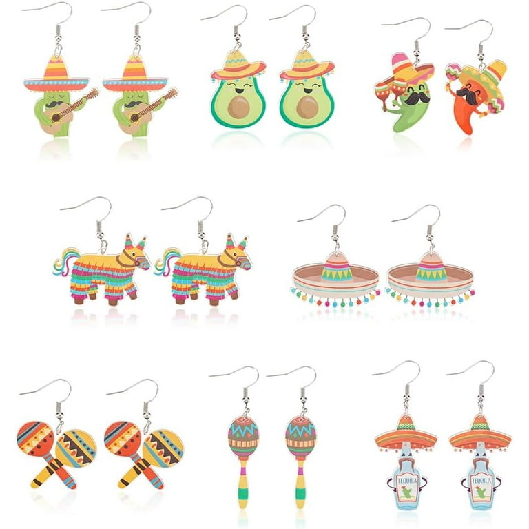 Fiesta Earrings Cinco De Mayo Earrings for Women Mexico Fiesta Earrings Funny Fiesta Pepper Horse Hat Earrings Mexican Carnivals Event Festival