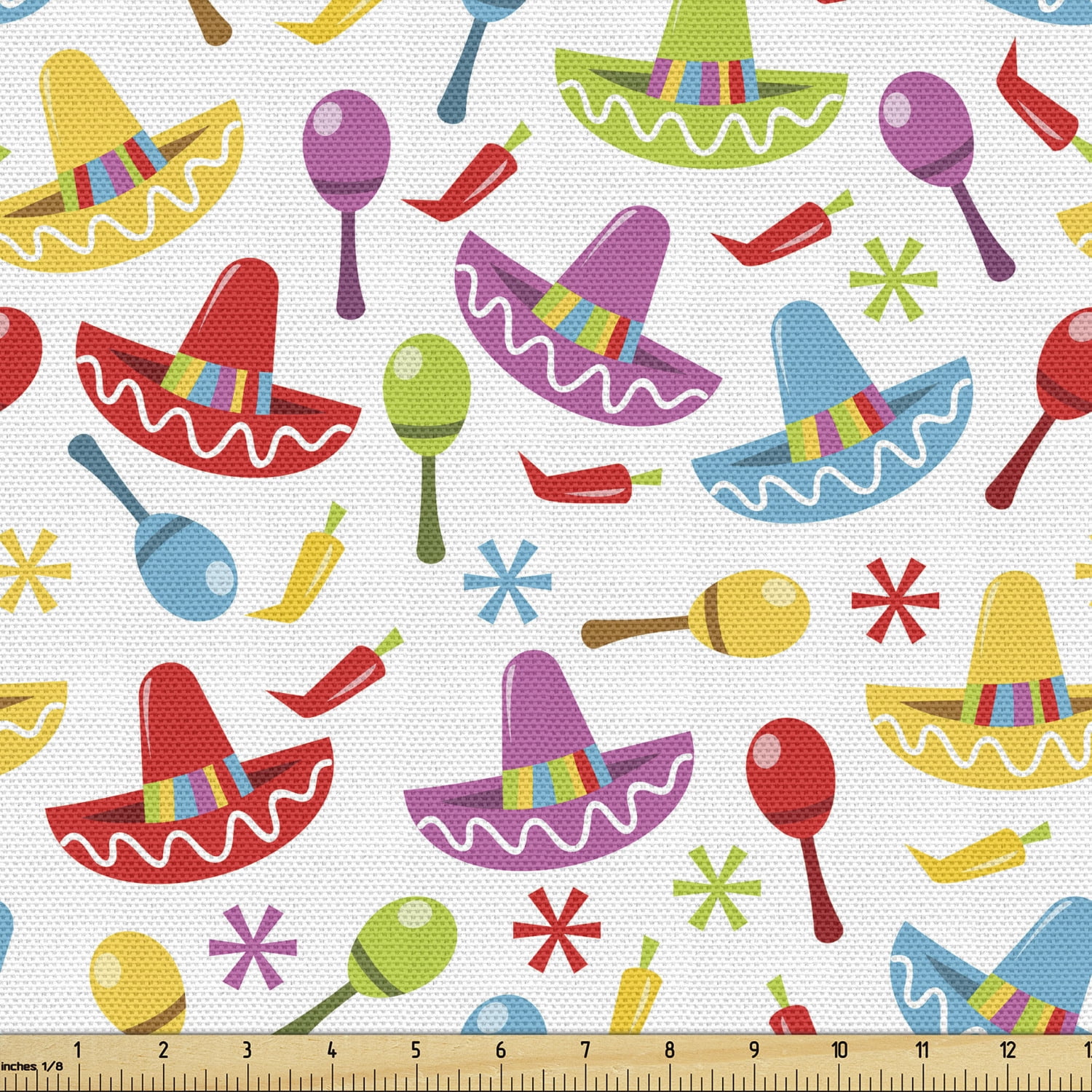 Ambesonne Fiesta Fabric by the Yard Upholstery, Sombrero and Maracas, 1 ...