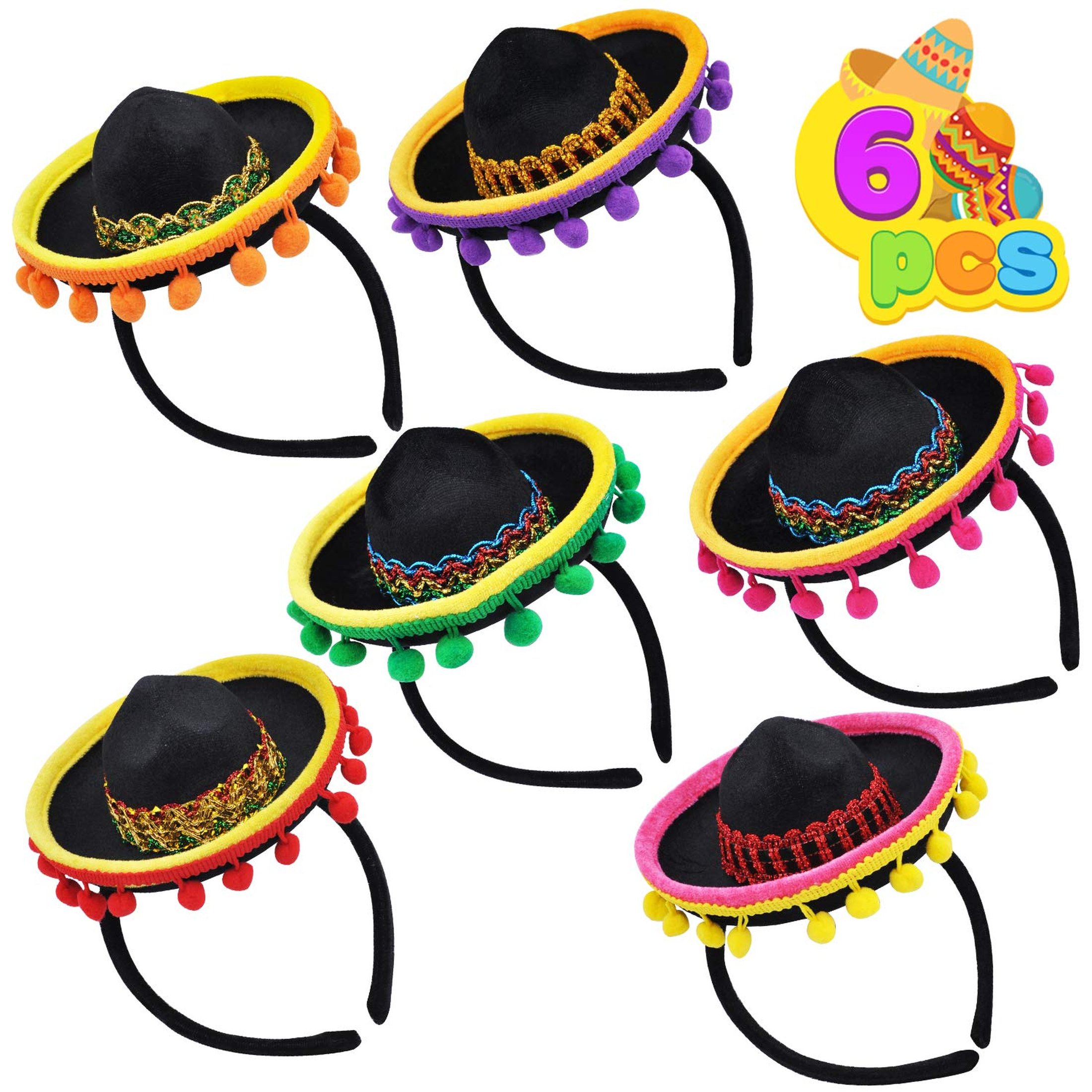 Fiesta Fun Sombrero Headbands Set - Cinco De Mayo Party Supplies Pack ...