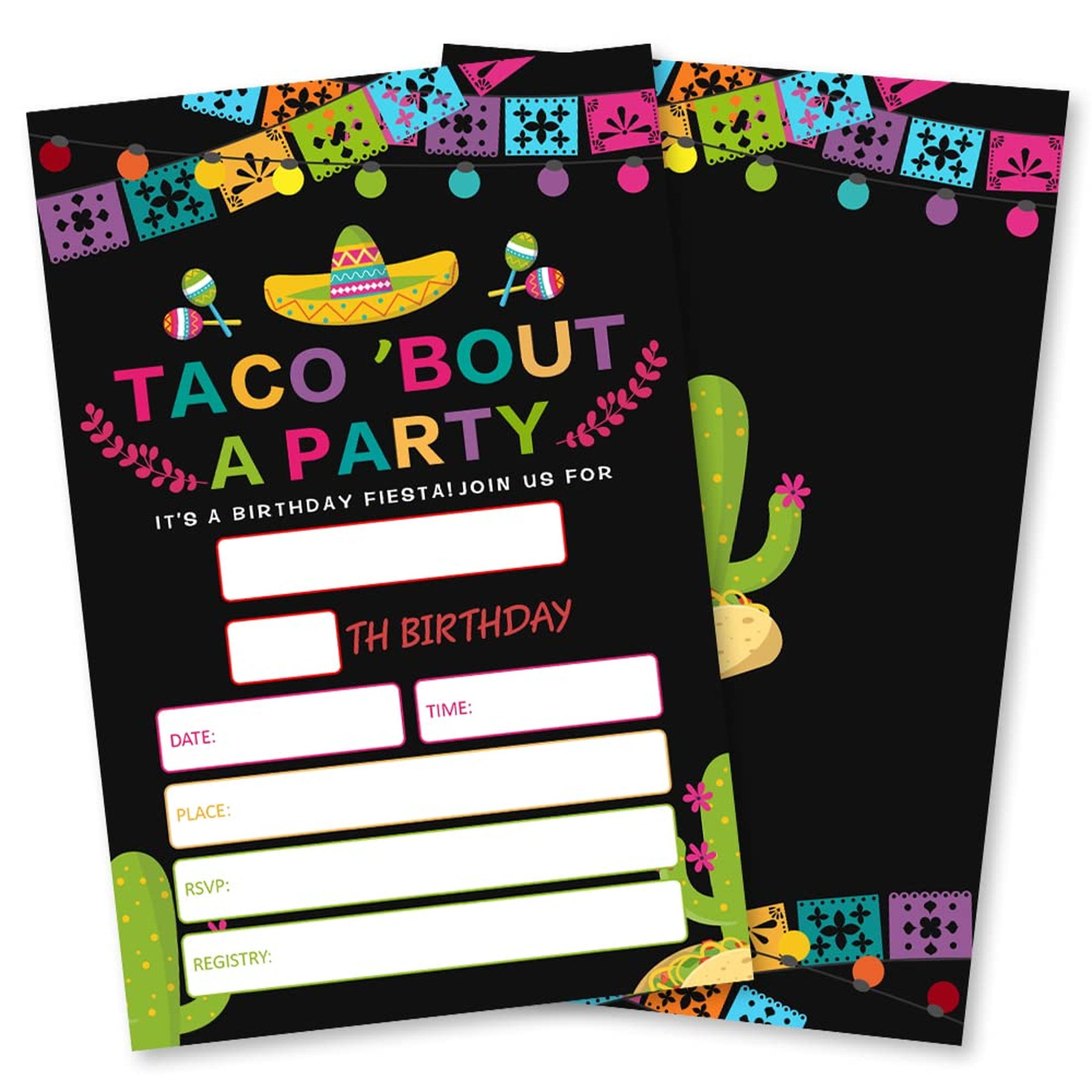 Fiesta Fun Taco Party Invitations - Celebrate with 20 Colorful Cactus ...