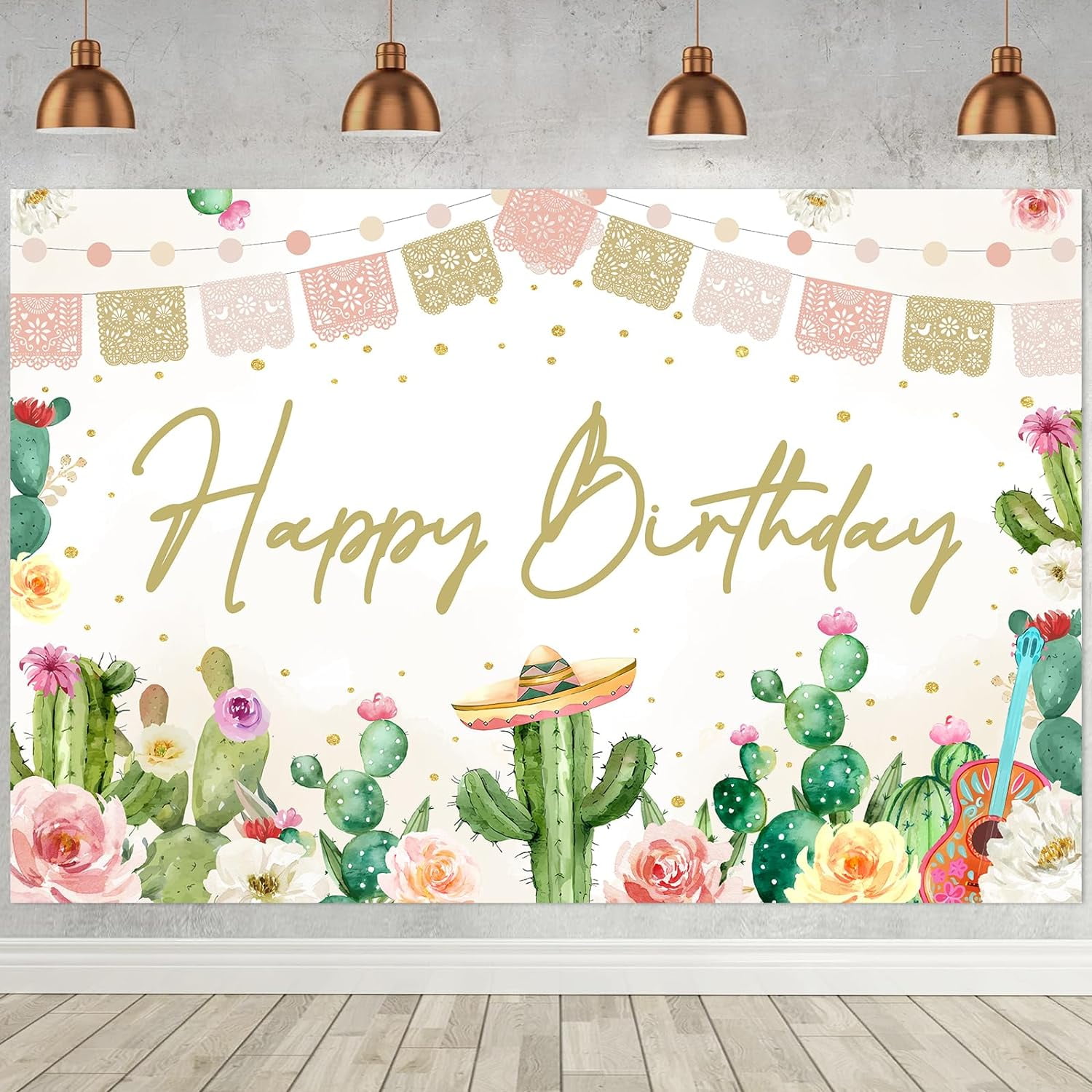 Fiesta Happy Birthday Backdrop Boho - Mexican Fiesta Birthday Party ...