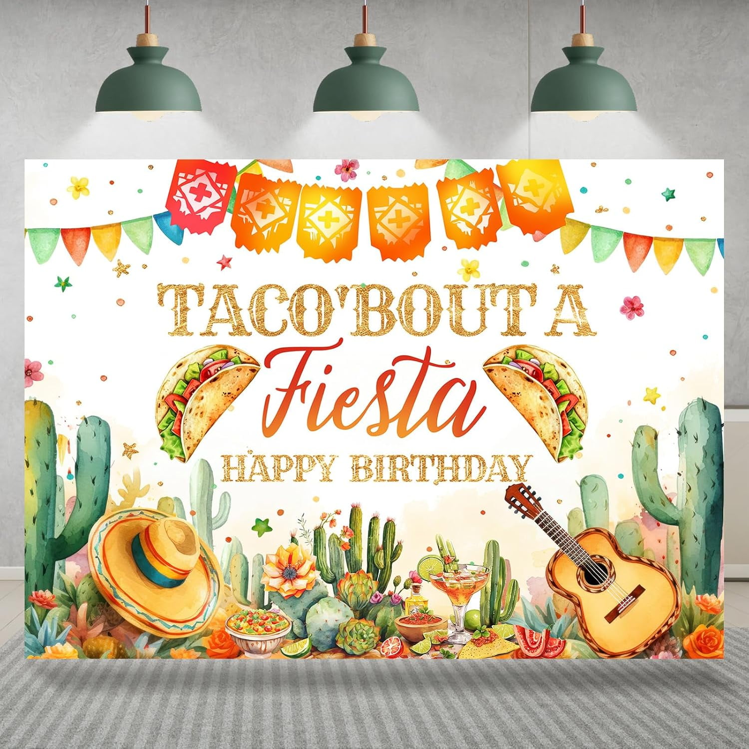 Fiesta Happy Birthday Backdrop Taco Bout A Fiesta Cactus Guitar Mexico ...