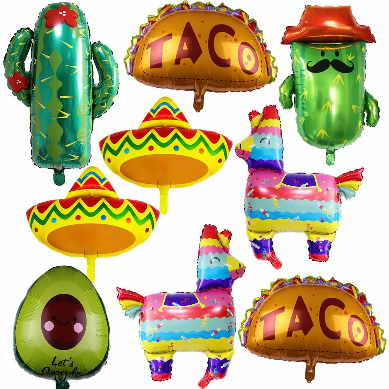 Fiesta Mexican Foil Balloons Party Decorations - 9PCS Mexico Taco Llama ...