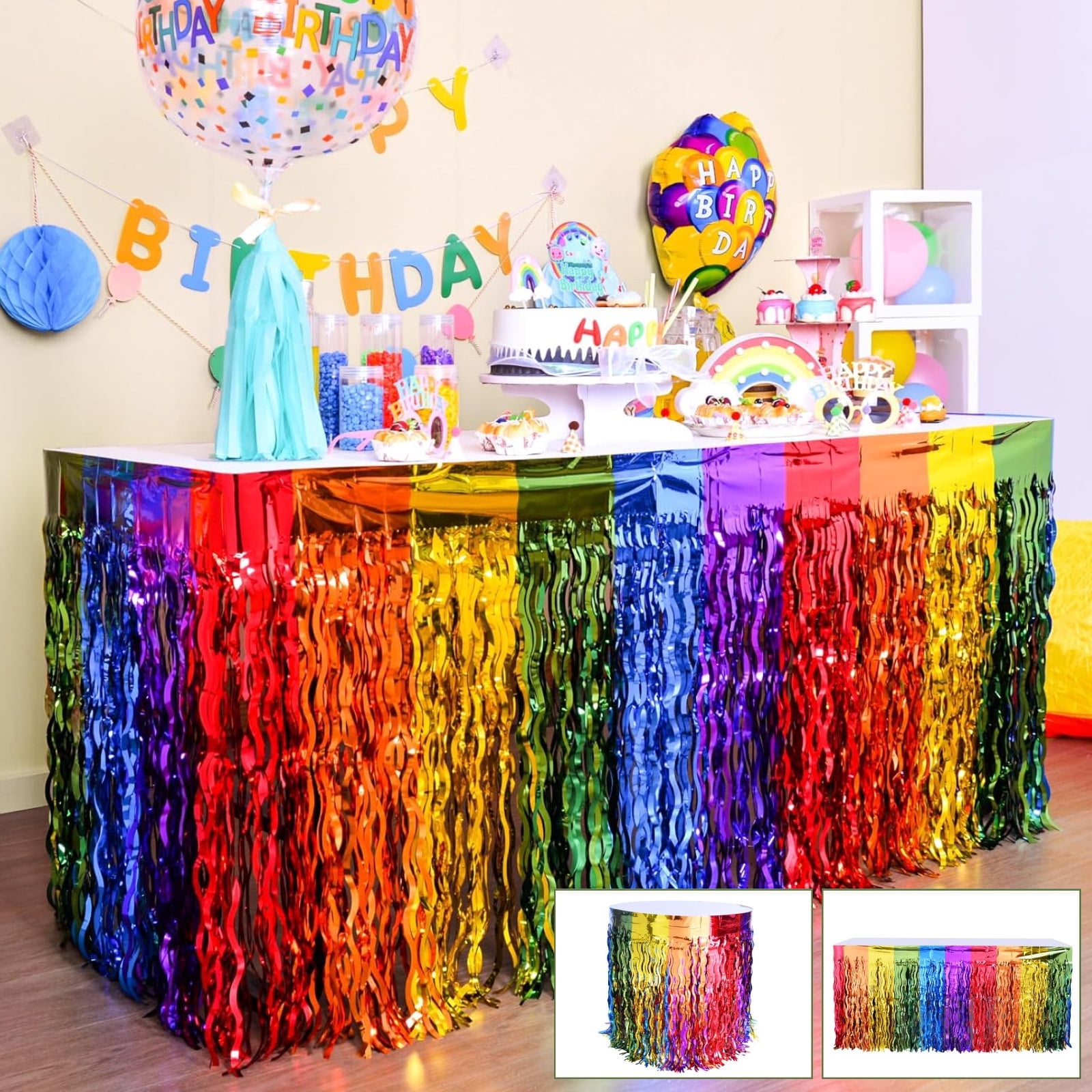MUNDIDO Rainbow Table Skirt, 2 Pack Desk Skirts Party Decorations ...