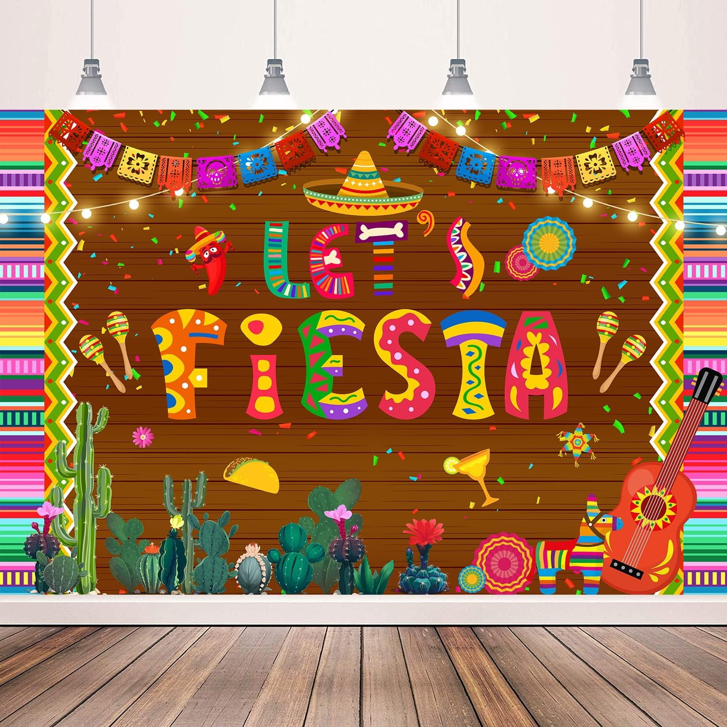 Fiesta Party Decorations Backdrop, Lets Fiesta Banner Backdrop for ...